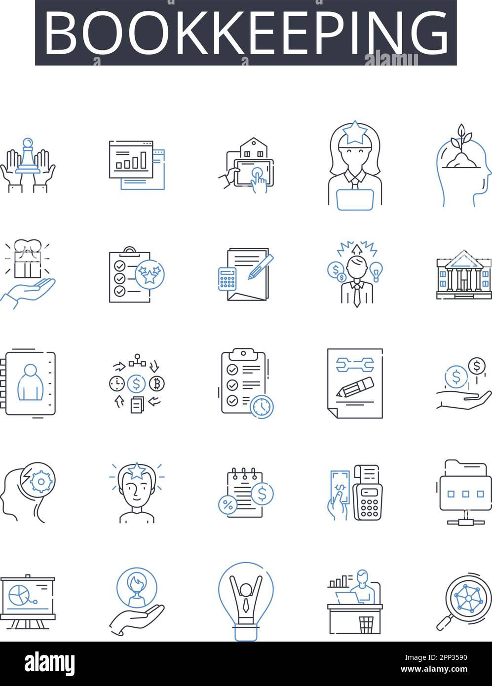Bookkeeping line icons collection. Accounting, Taxation, Financial ...