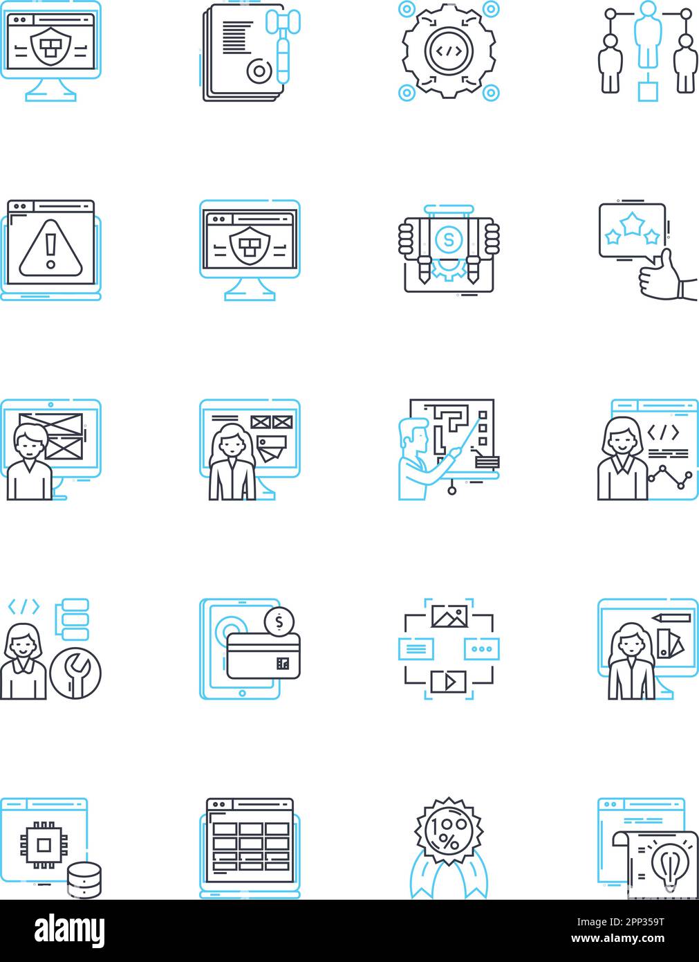 Software Engineering Linear Icons Set Development Programming Testing Debugging Designing