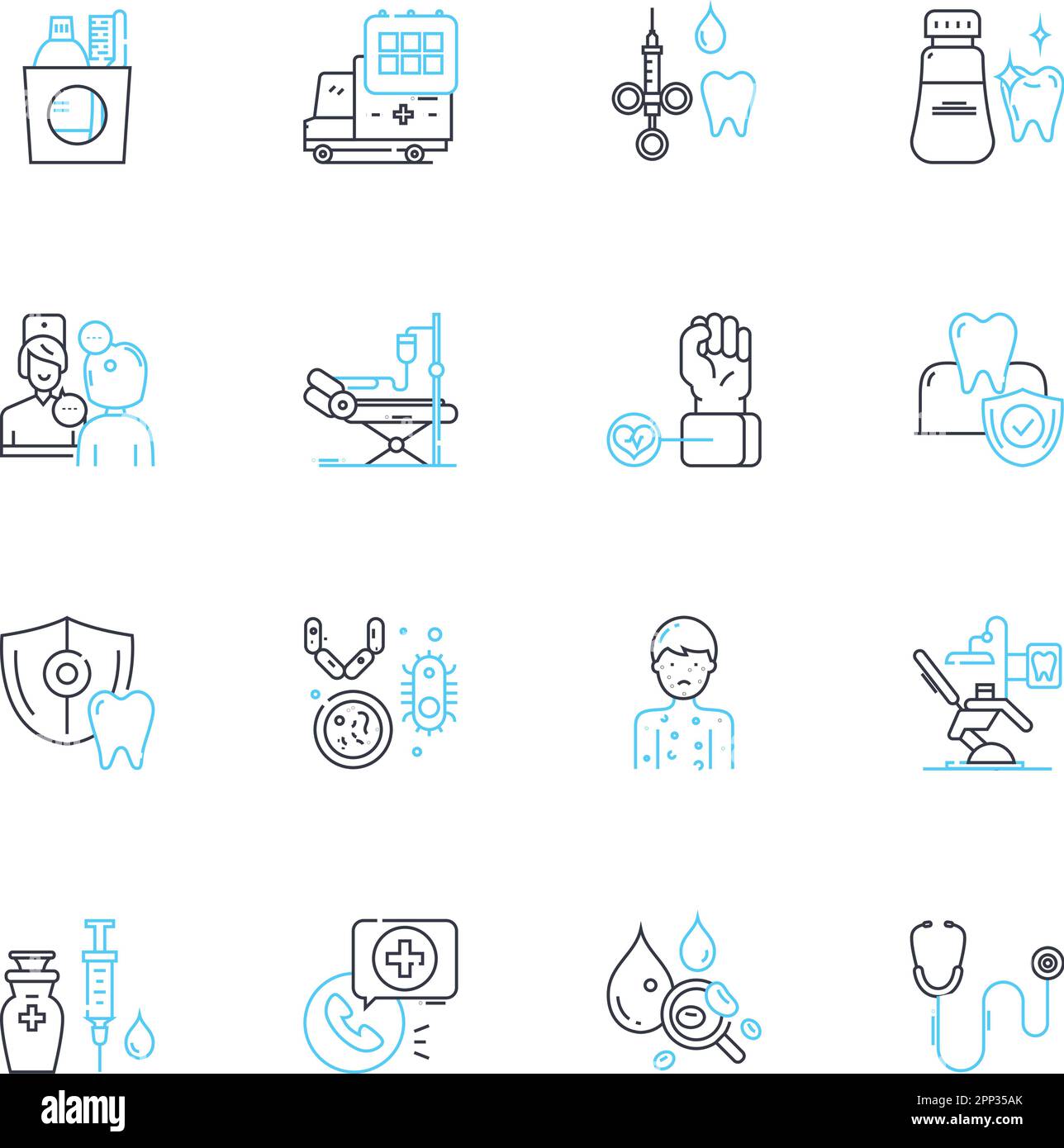 Orthodontic treatment linear icons set. Braces, Invisalign, Crooked ...