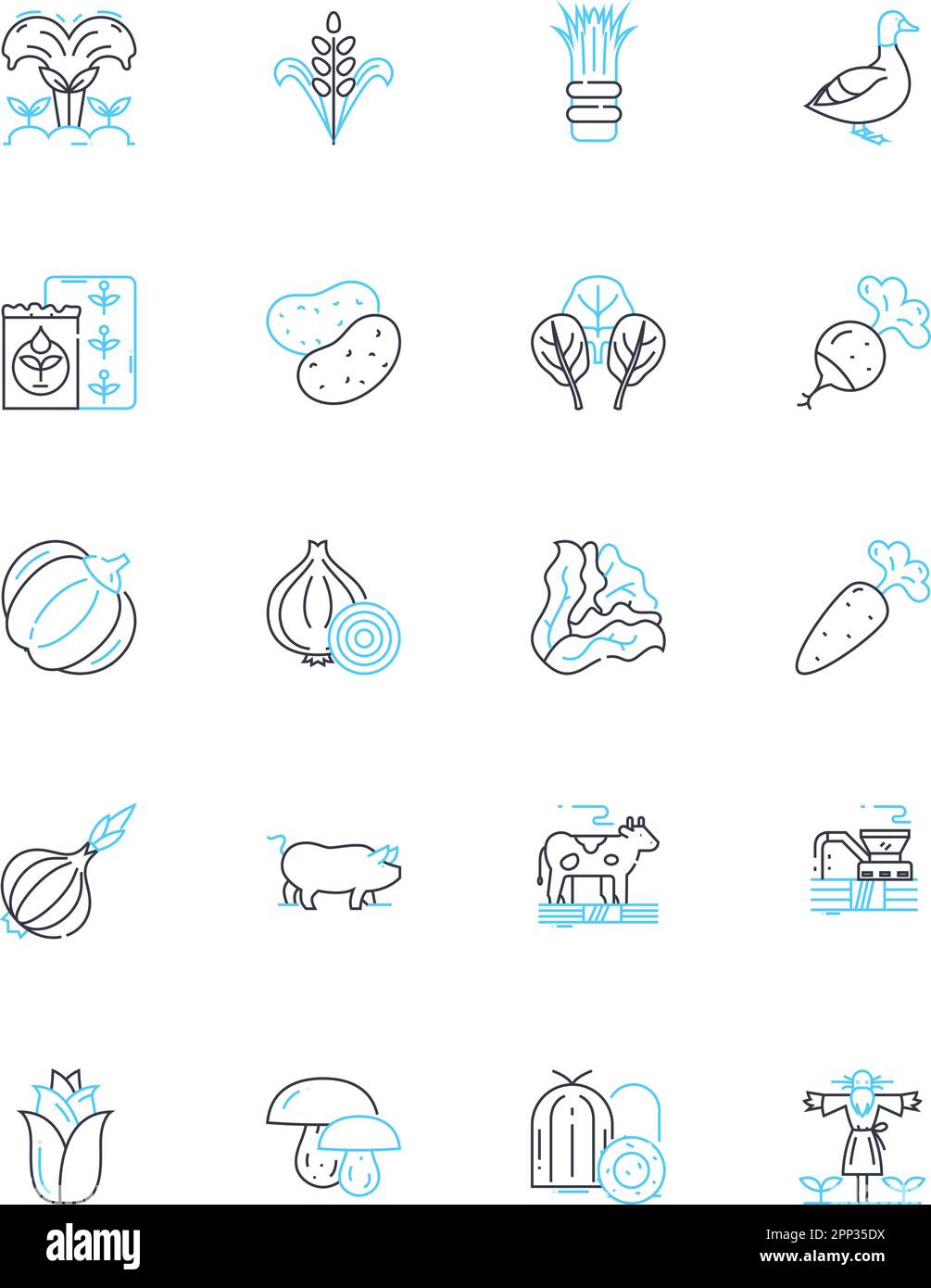 Meadow linear icons set. Flowers, Grass, Nature, Greenery, Butterflies ...