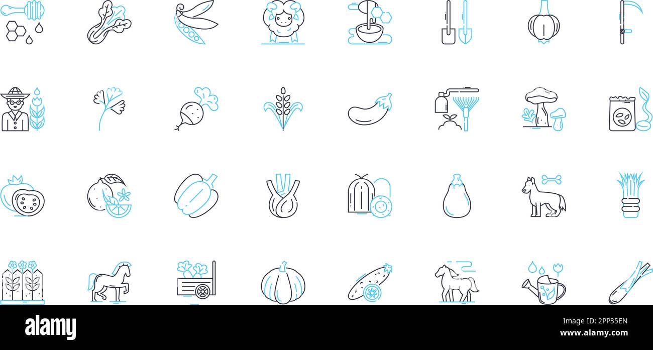 Agricultural engineering linear icons set. Irrigation, Soil, Harvesting ...