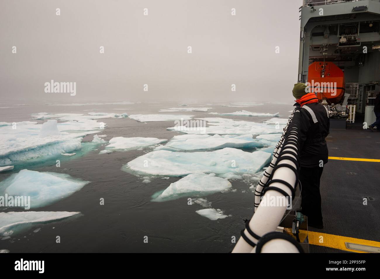 HMCS Margaret Brooke passes through sea ice in Baffin Bay, Nunavut, Canada, curing Operation ...