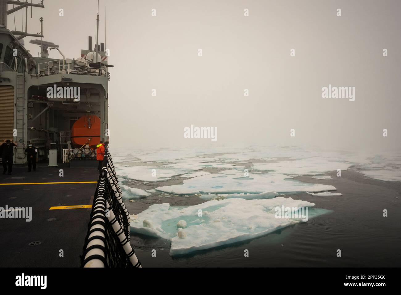 HMCS Margaret Brooke passes through sea ice in Baffin Bay, Nunavut, Canada, curing Operation ...