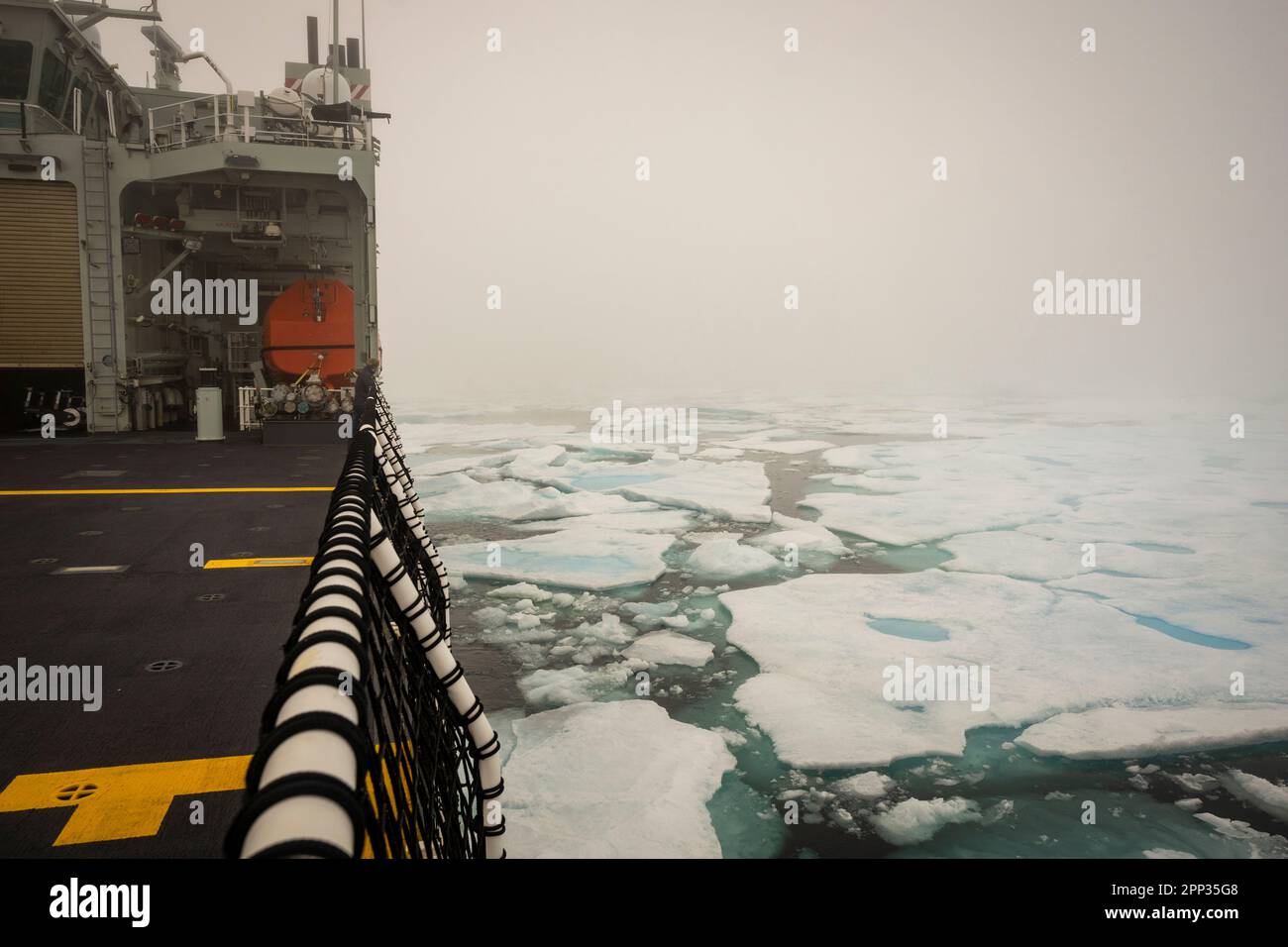 HMCS Margaret Brooke passes through sea ice in Baffin Bay, Nunavut, Canada, curing Operation ...