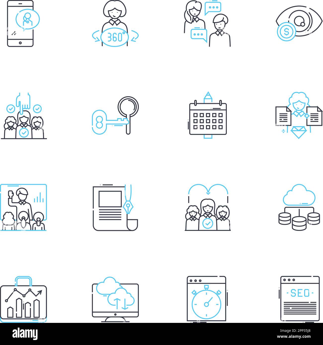 Media buying linear icons set. Impressions, Targeting, Reach, Placement ...