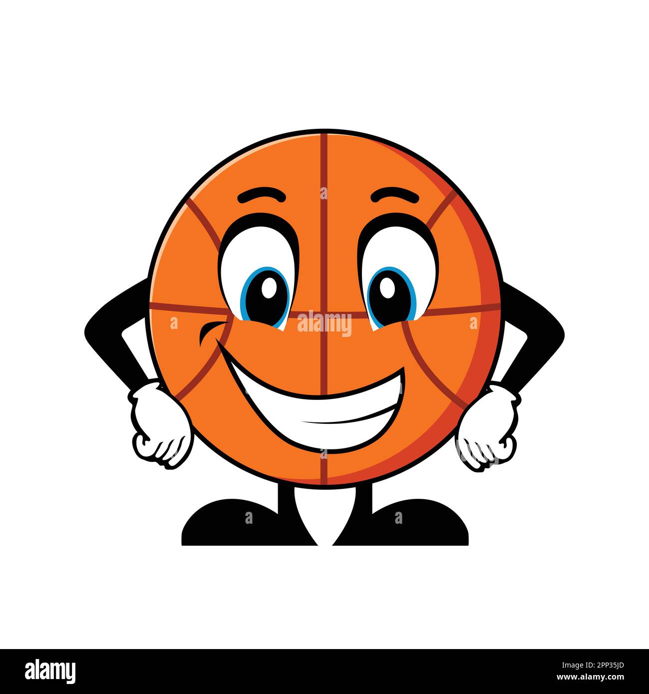 Smiling Basketball character cartoon with arms on hips. Mascot ...