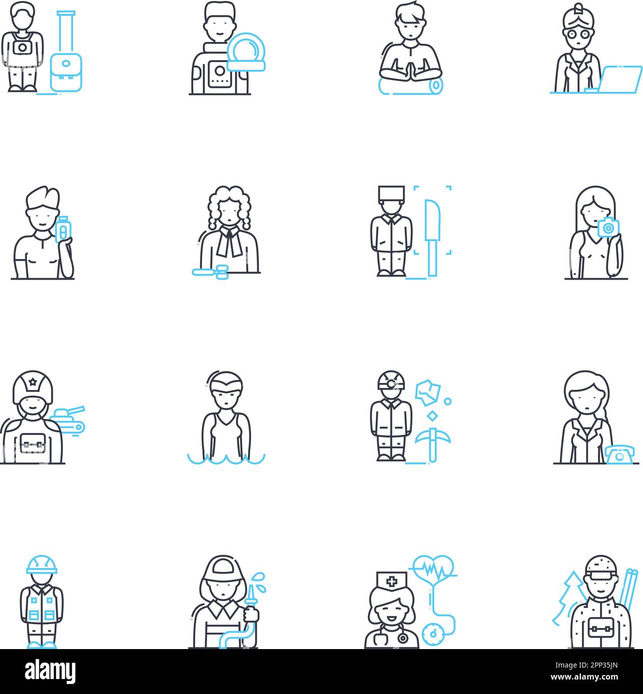 Calling linear icons set. Dialing, Ringing, Contacting, Phoning ...