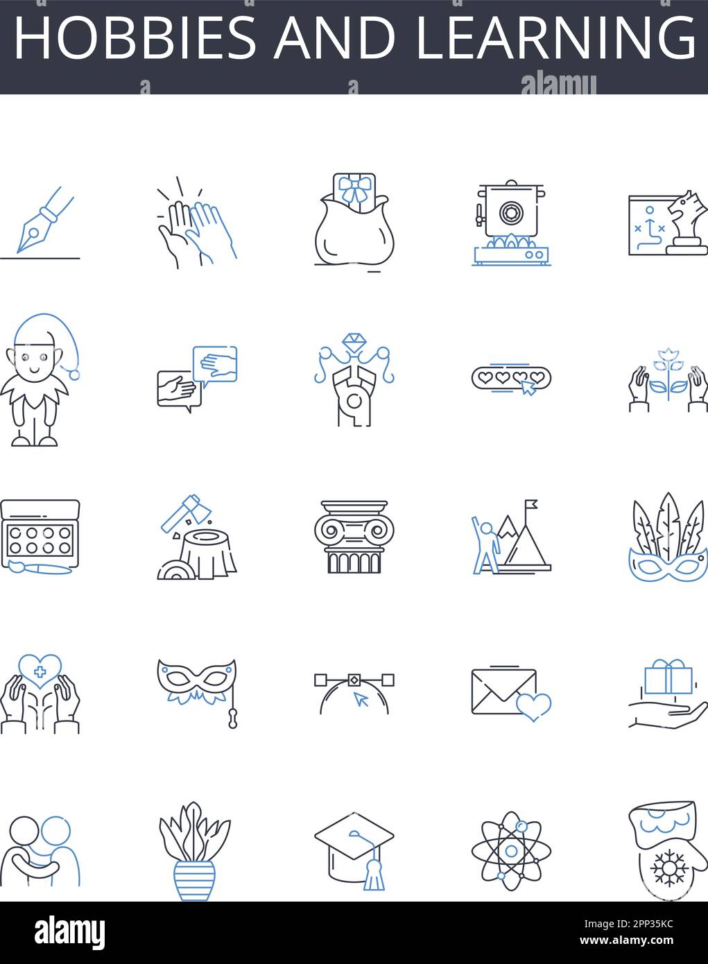 Hobbies and learning line icons collection. Pastime, Leisure activity ...