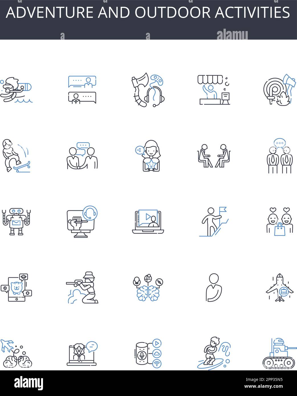 Adventure and outdoor activities line icons collection. Cozy, Charming ...