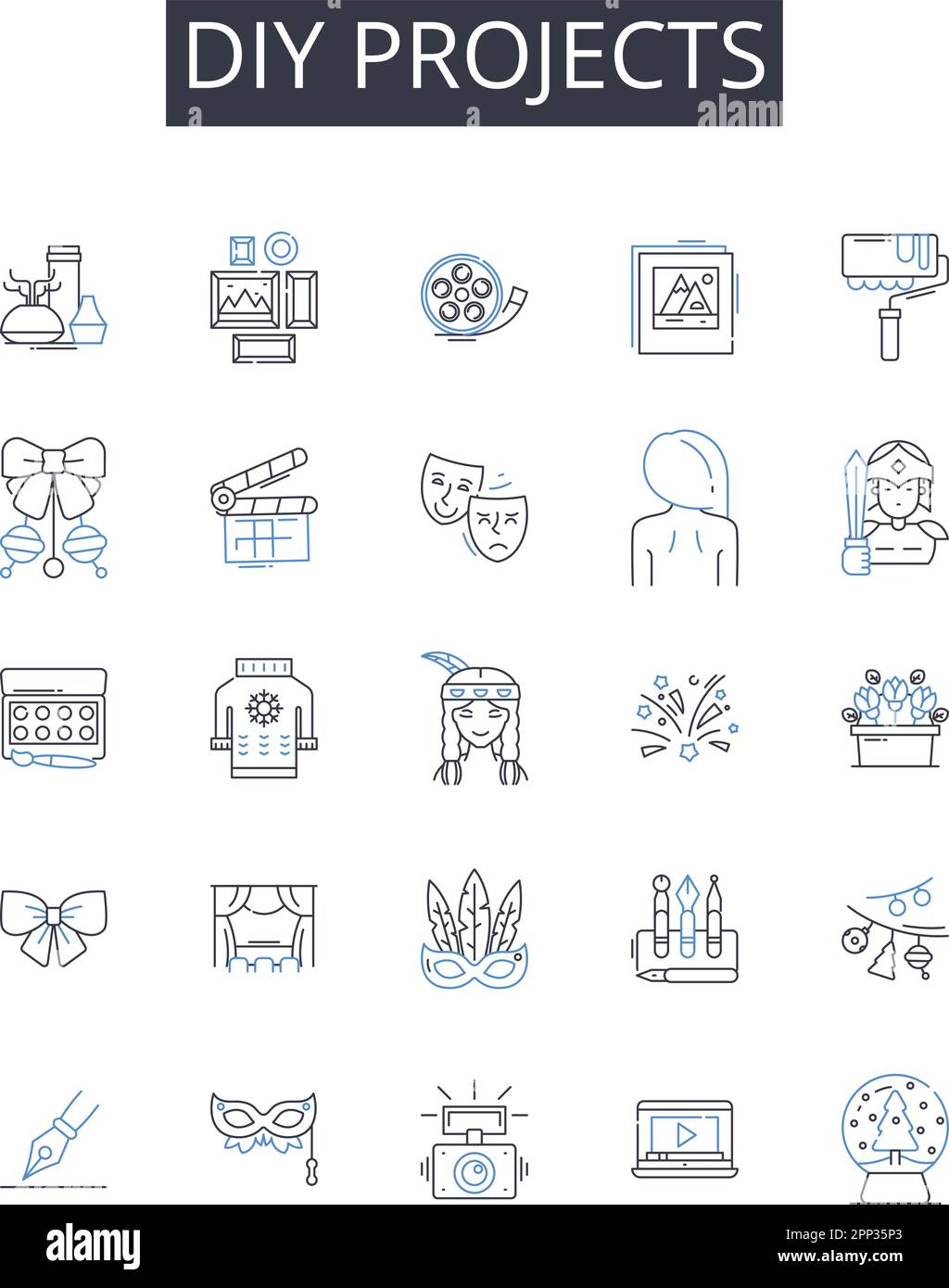 DIY projects line icons collection. Glamping, RVing, Outdoors ...