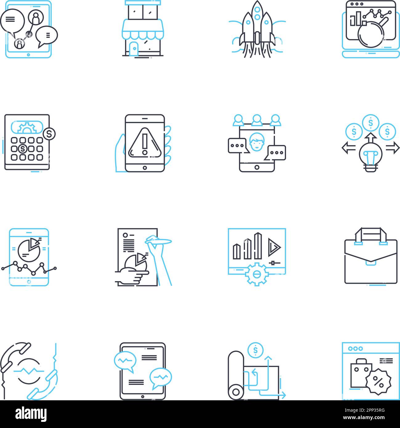 Social advertising linear icons set. Engagement, Awareness, Targeting ...