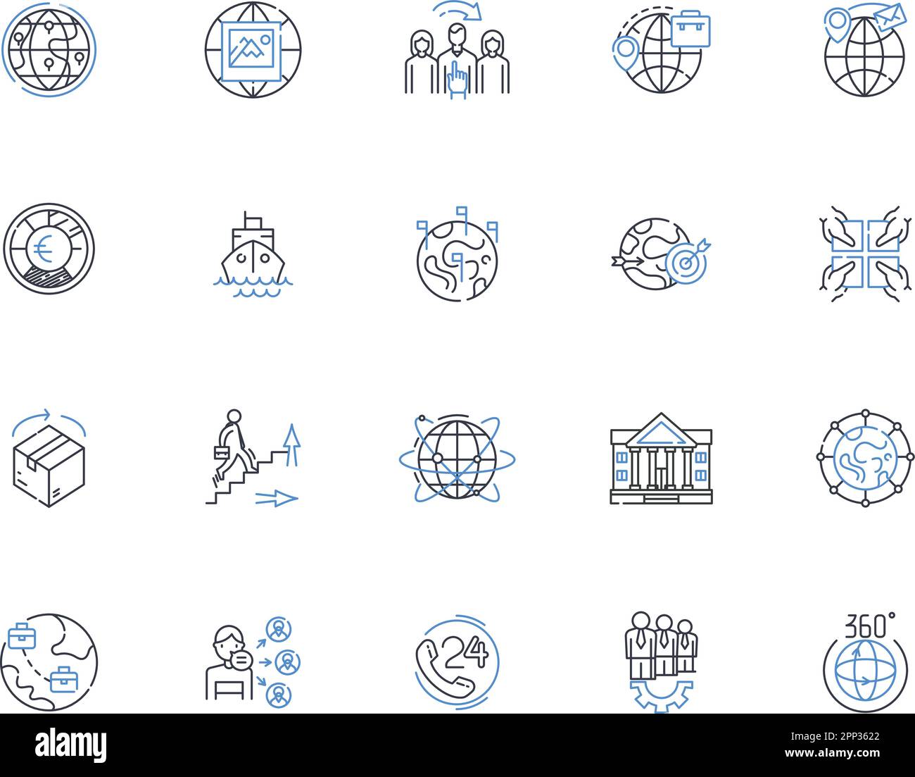 Multinational trade line icons collection. Globalization, Import ...