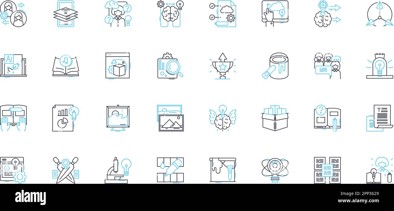 Creative writing linear icons set. Imagination, Inspiration, Expression ...