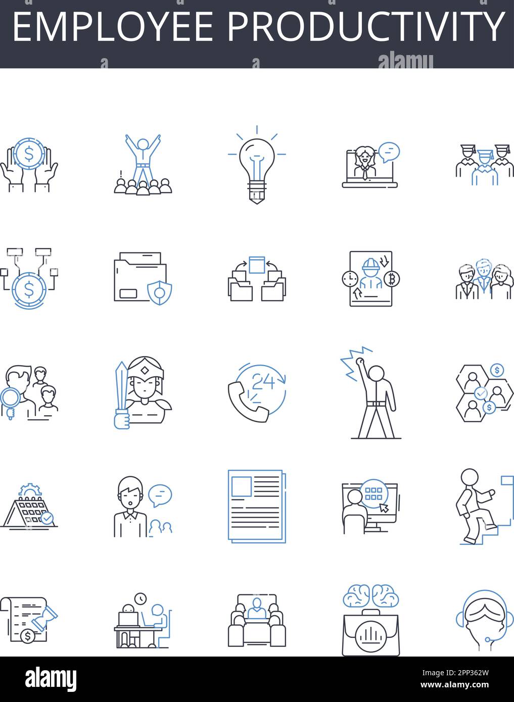 Employee Productivity Line Icons Collection Empowerment Vision