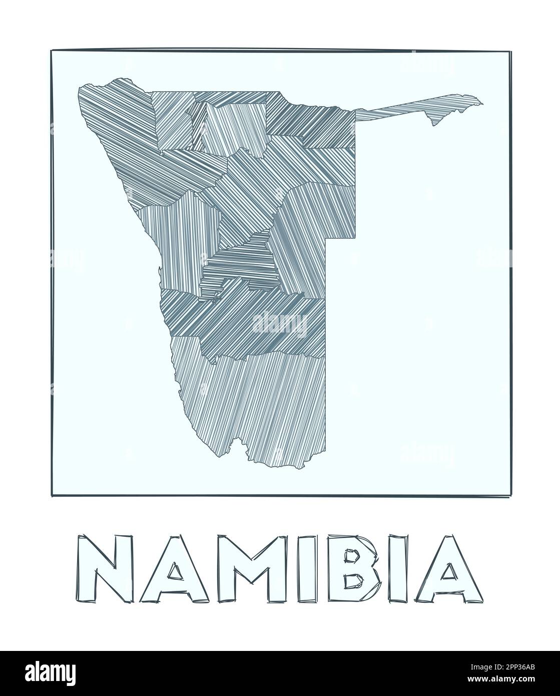 Sketch map of Namibia. Grayscale hand-drawn map of the country. Filled ...