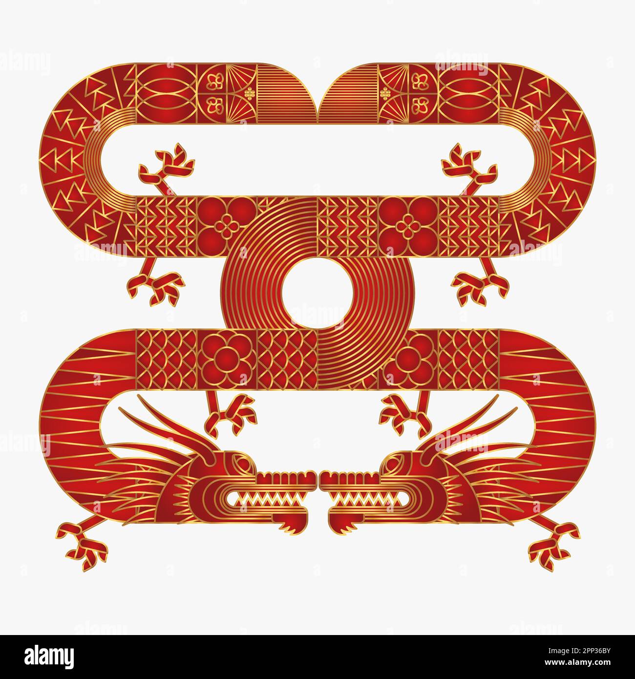 Luxury Red Gold abstract geometric chinese dragon. Modern shape design ...