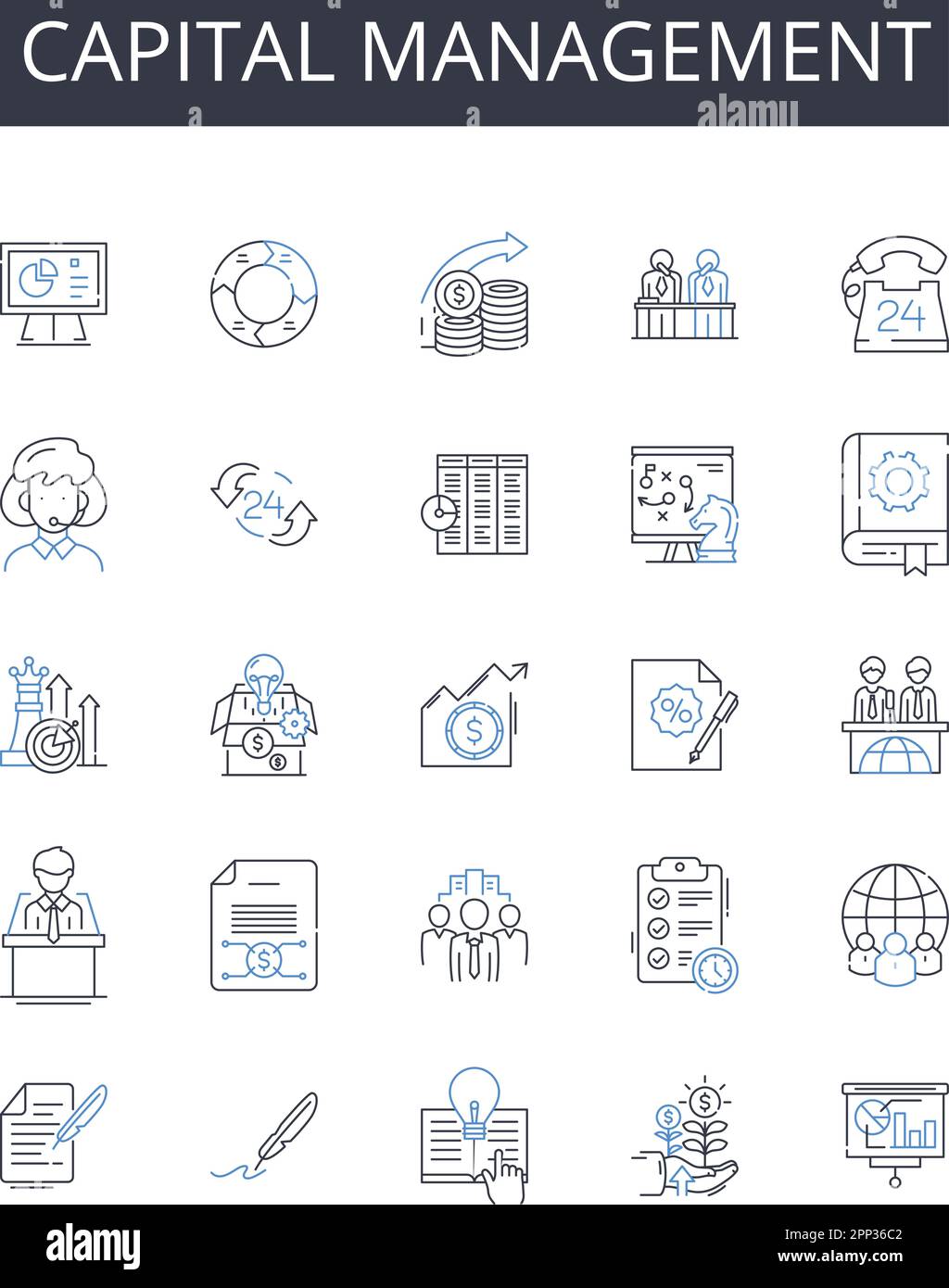 Capital management line icons collection. Intermittance, Transmission ...