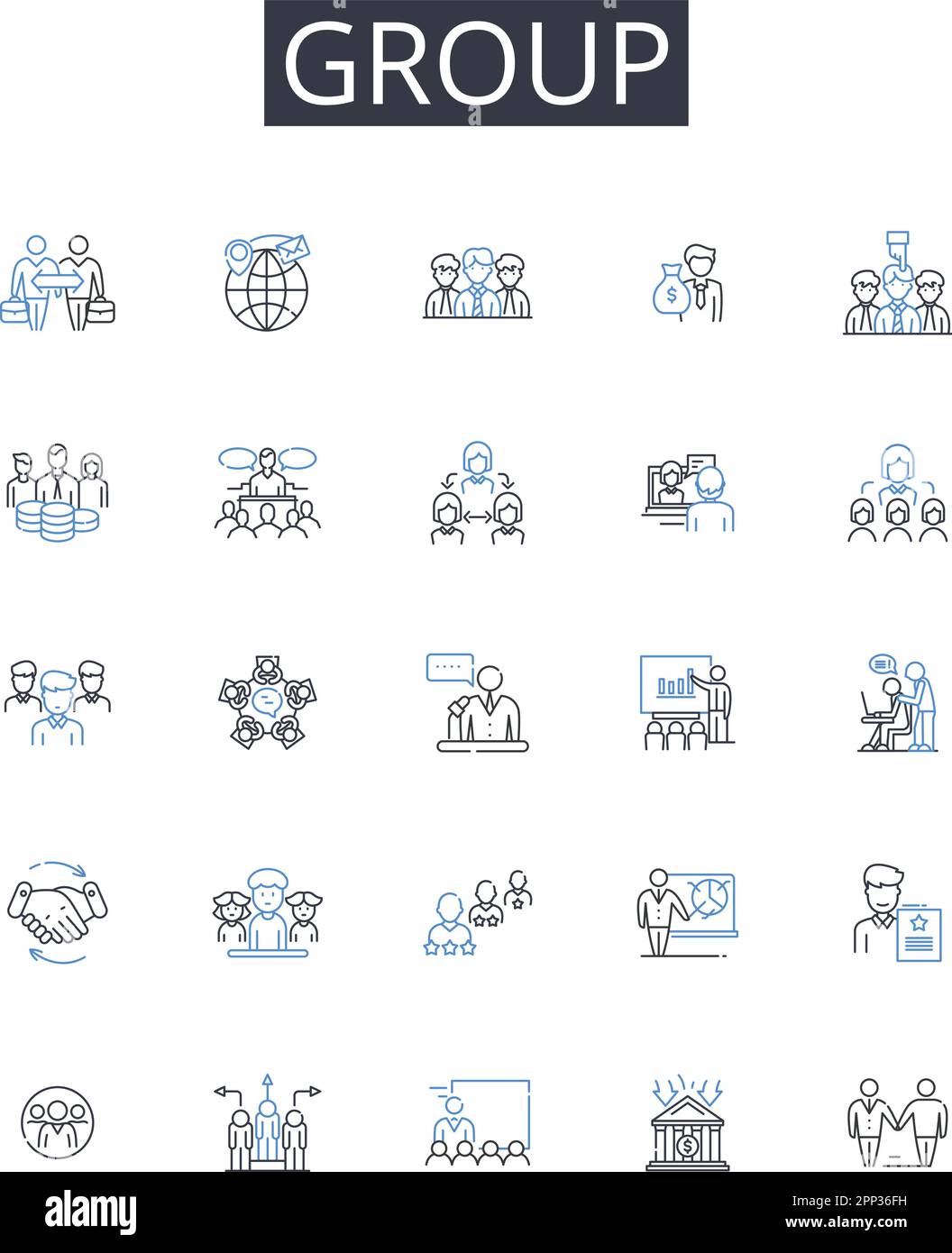 Group line icons collection. Pair, Crowd, Team, Class, Bunch, Company ...