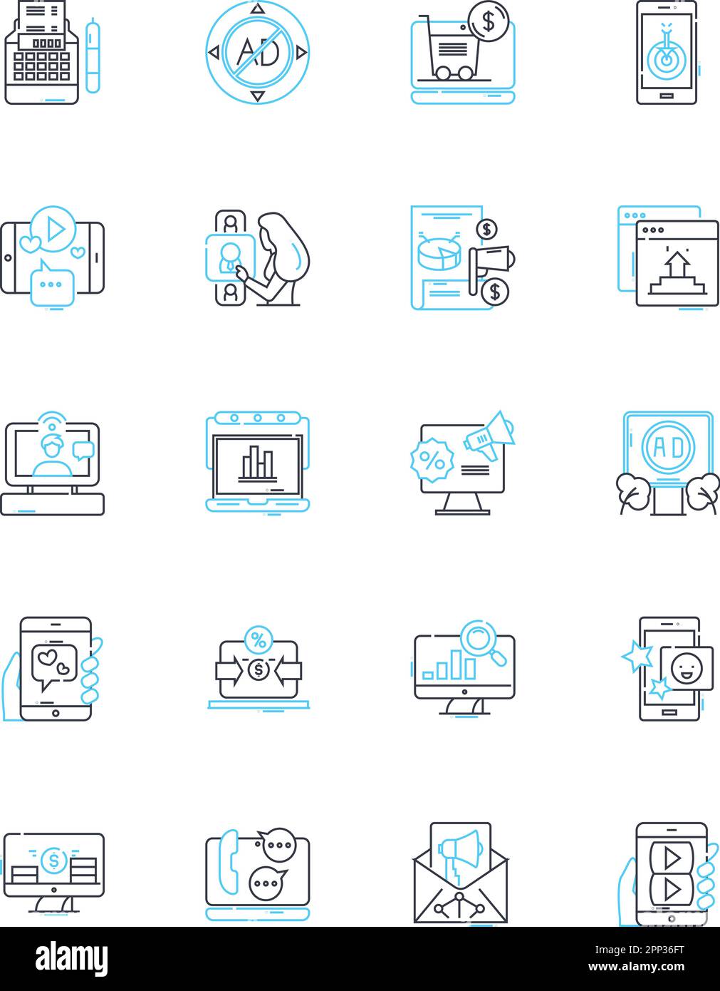 Content strategy linear icons set. Planning, Optimization, Analytics ...