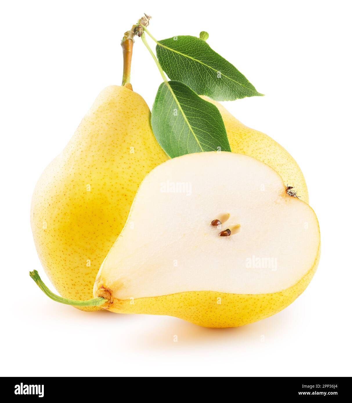 yellow pears with leaves isolated on a white background Stock Photo - Alamy