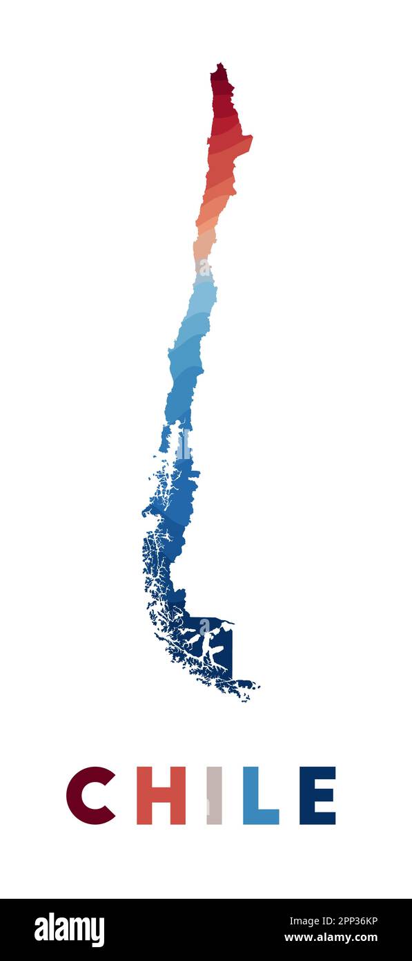 Chile map. Map of the country with beautiful geometric waves in red and ...