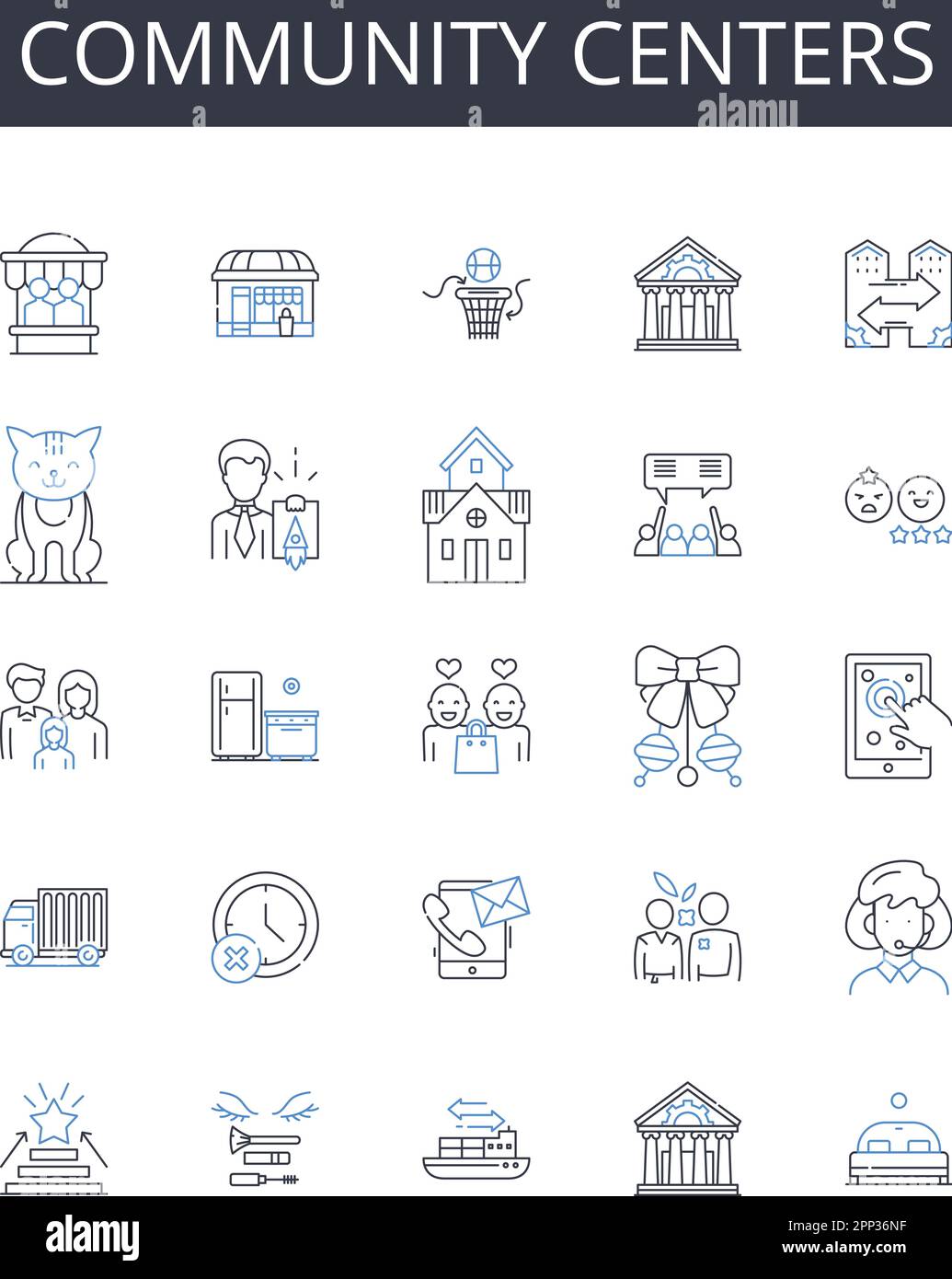 Community centers line icons collection. Learning institutions ... Community centers line icons collection. Learning institutions ...