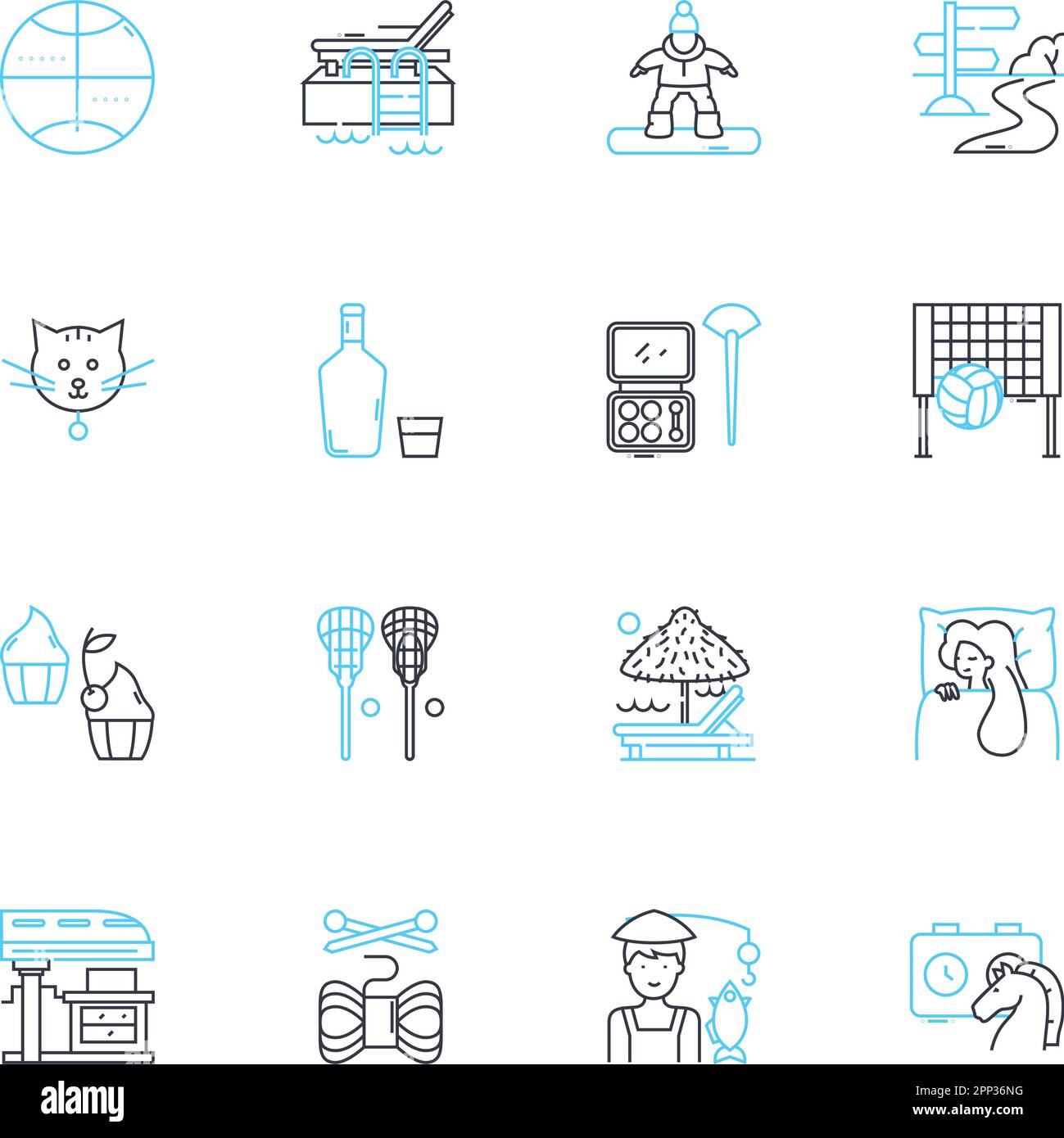 Water park linear icons set. Splash, Thrills, Slide, Waves, Aquatic ...