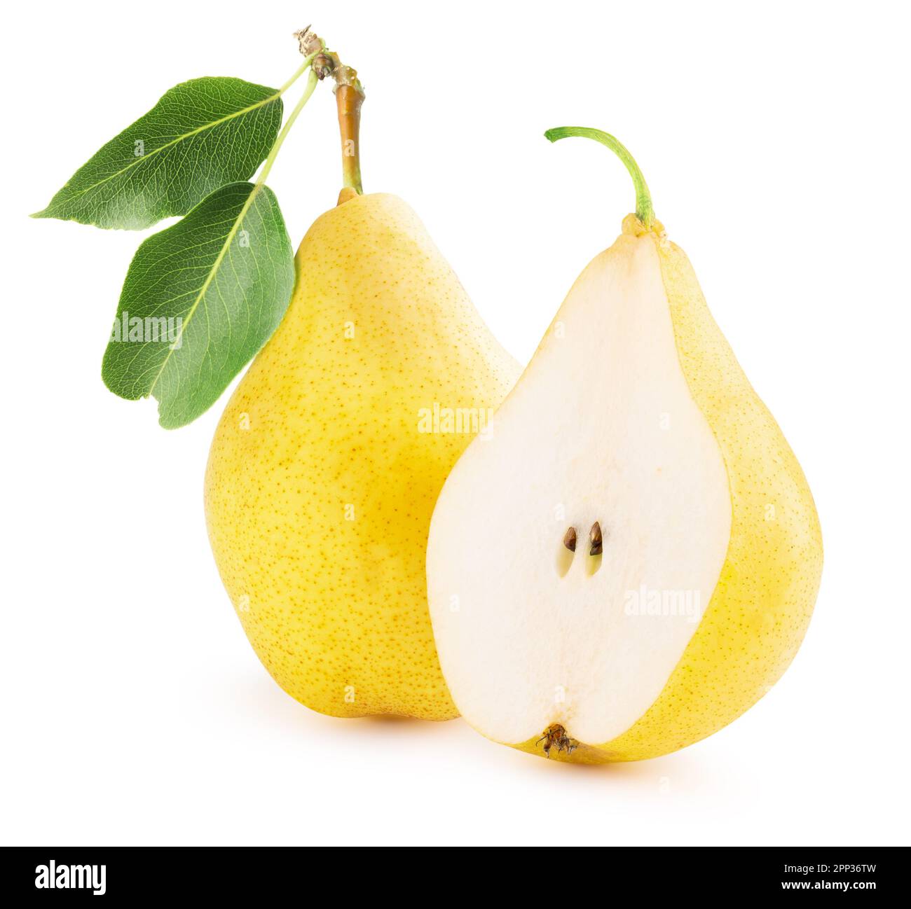 yellow pears with leaves isolated on a white background Stock Photo - Alamy