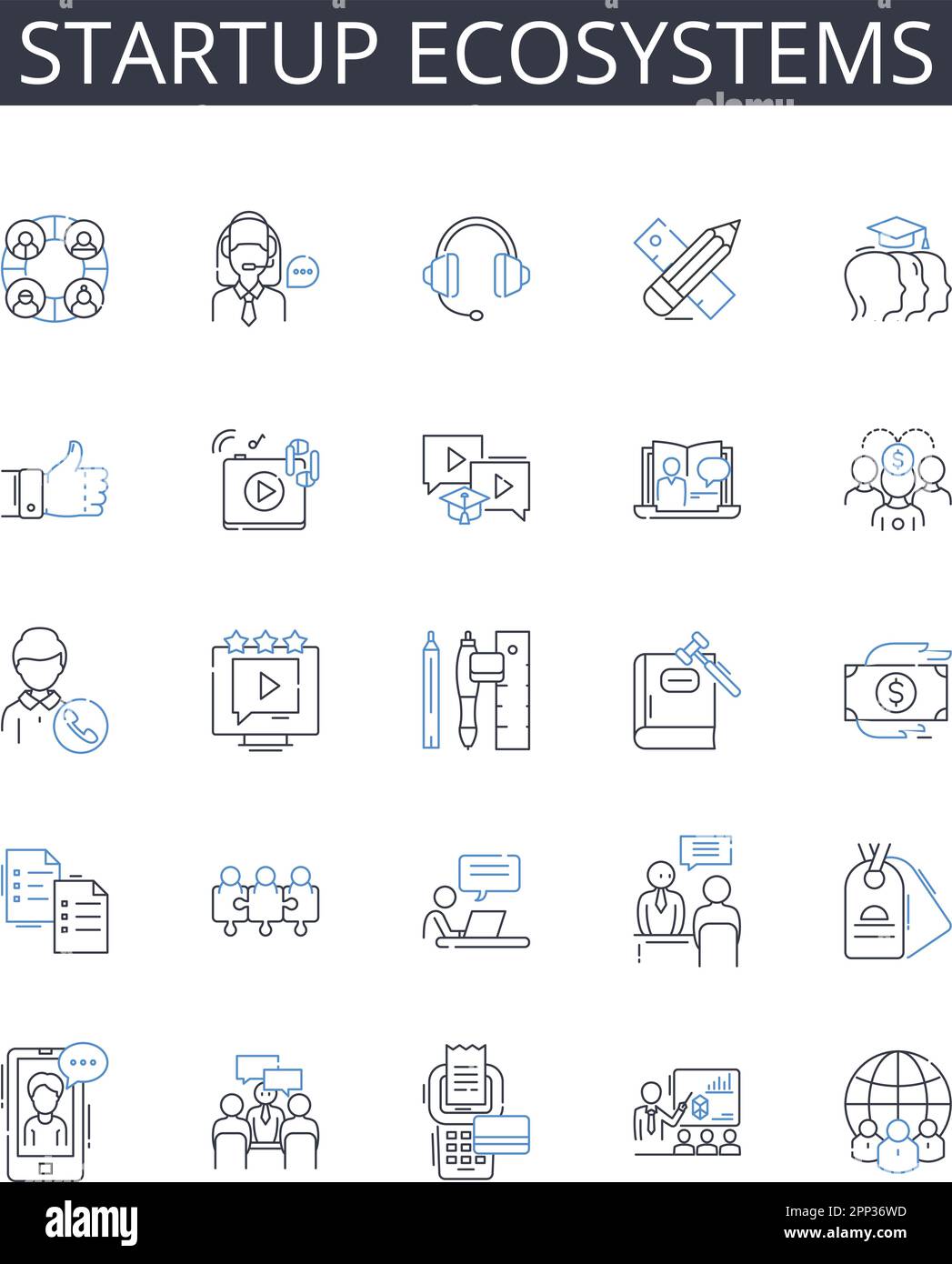 Startup Ecosystems line icons collection. Business Nerks ...