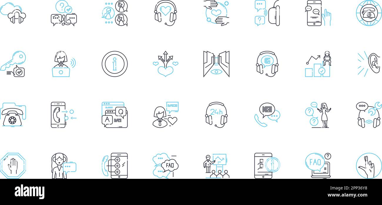 Assistance program linear icons set. Support, Aid, Help, Outreach ...