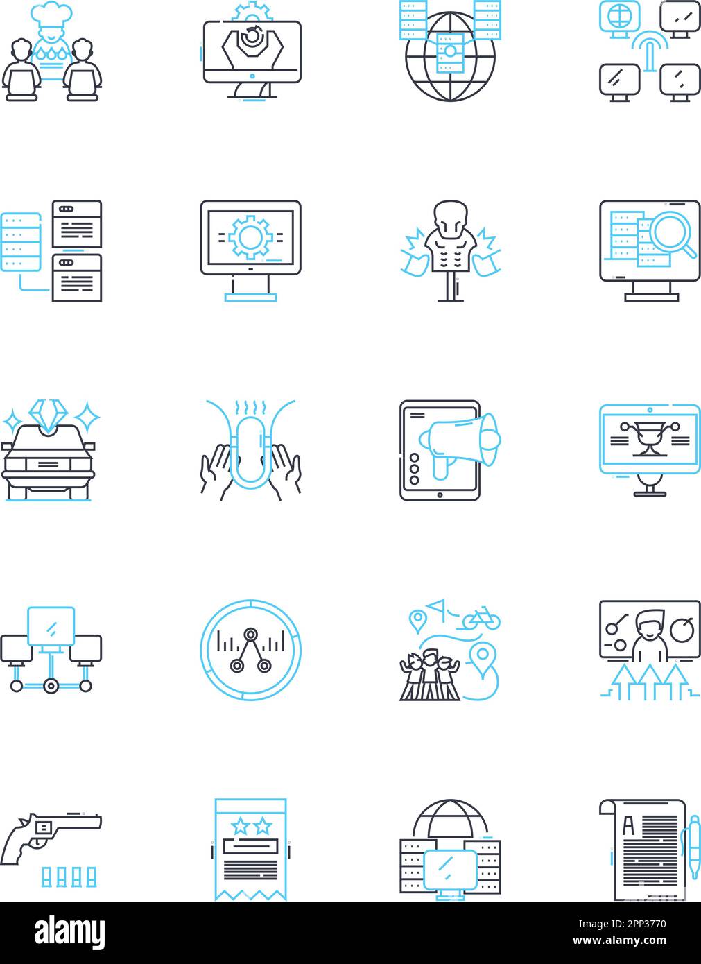 Knowledge Management Linear Icons Set Retrieval Collaboration