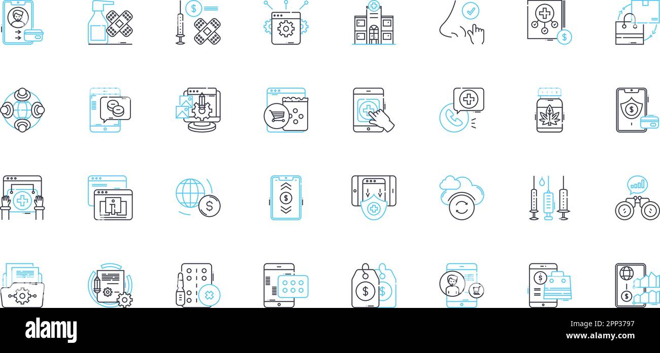 Digital sales linear icons set. E-commerce, Online marketing, Conversion, Engagement, Social ...