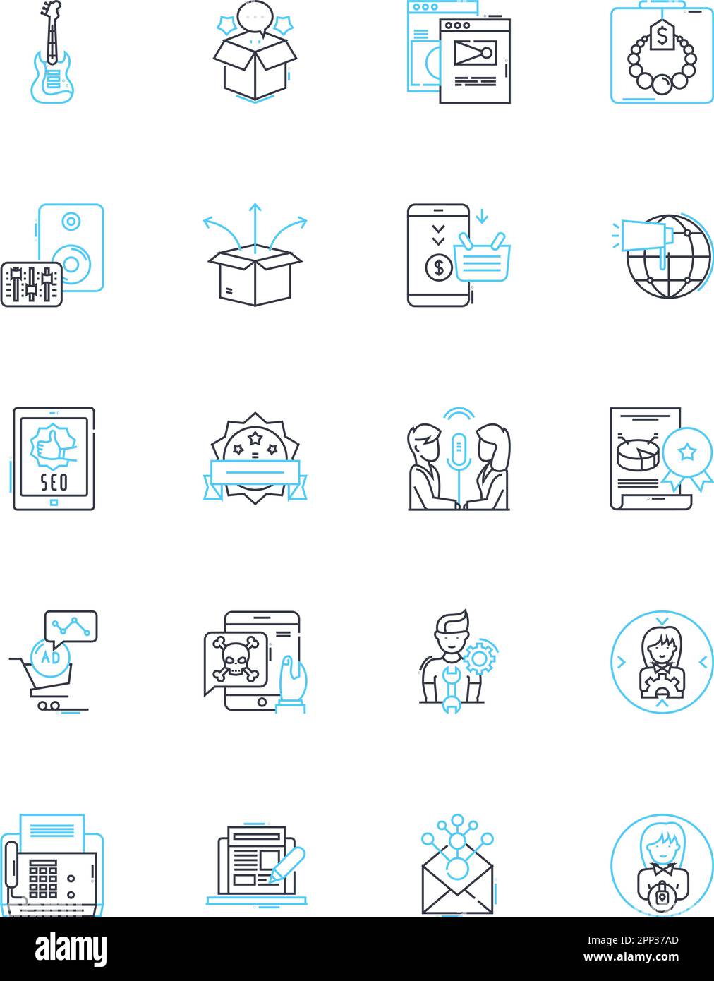 Sales agency linear icons set. Prospecting, Cold calling, Pitching ...