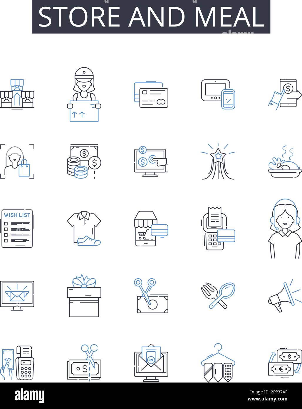 Store and meal line icons collection. tore, Shop, Market, Boutique ...