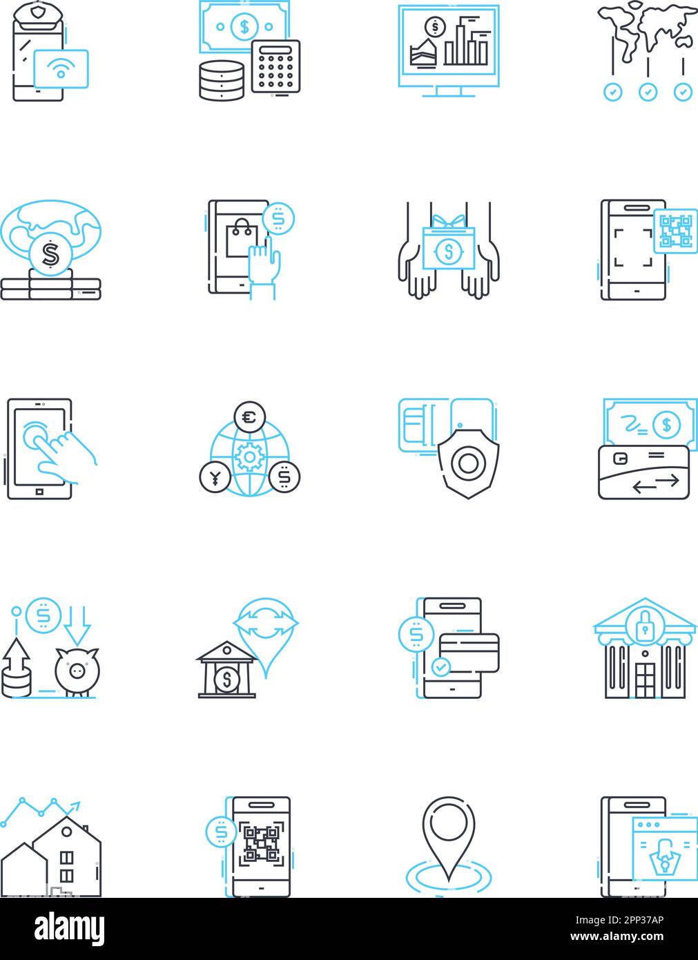 Virtual Transactions Linear Icons Set Cryptocurrency Digital Secure Blockchain Virtual