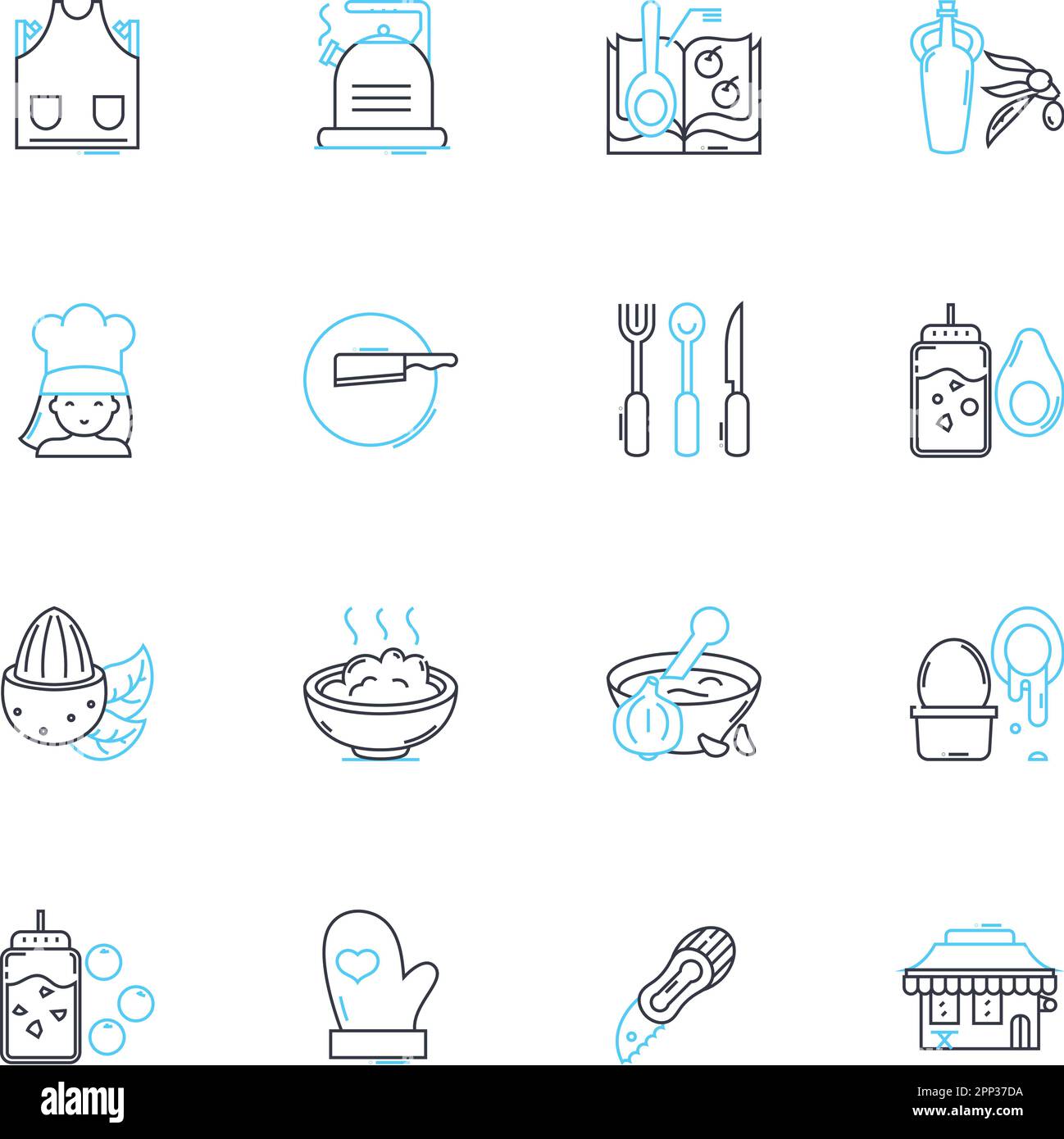 Cooking techniques linear icons set. Blanching, Braising, Broiling ...