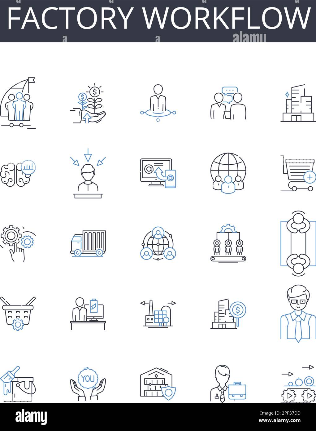 Factory Workflow Line Icons Collection Company Procedures Business Structure Organizational