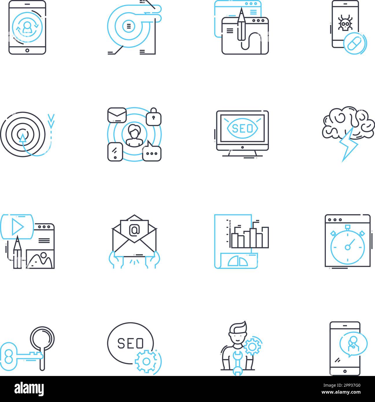 Electronic branding linear icons set. Digital, Branding, Identity ...