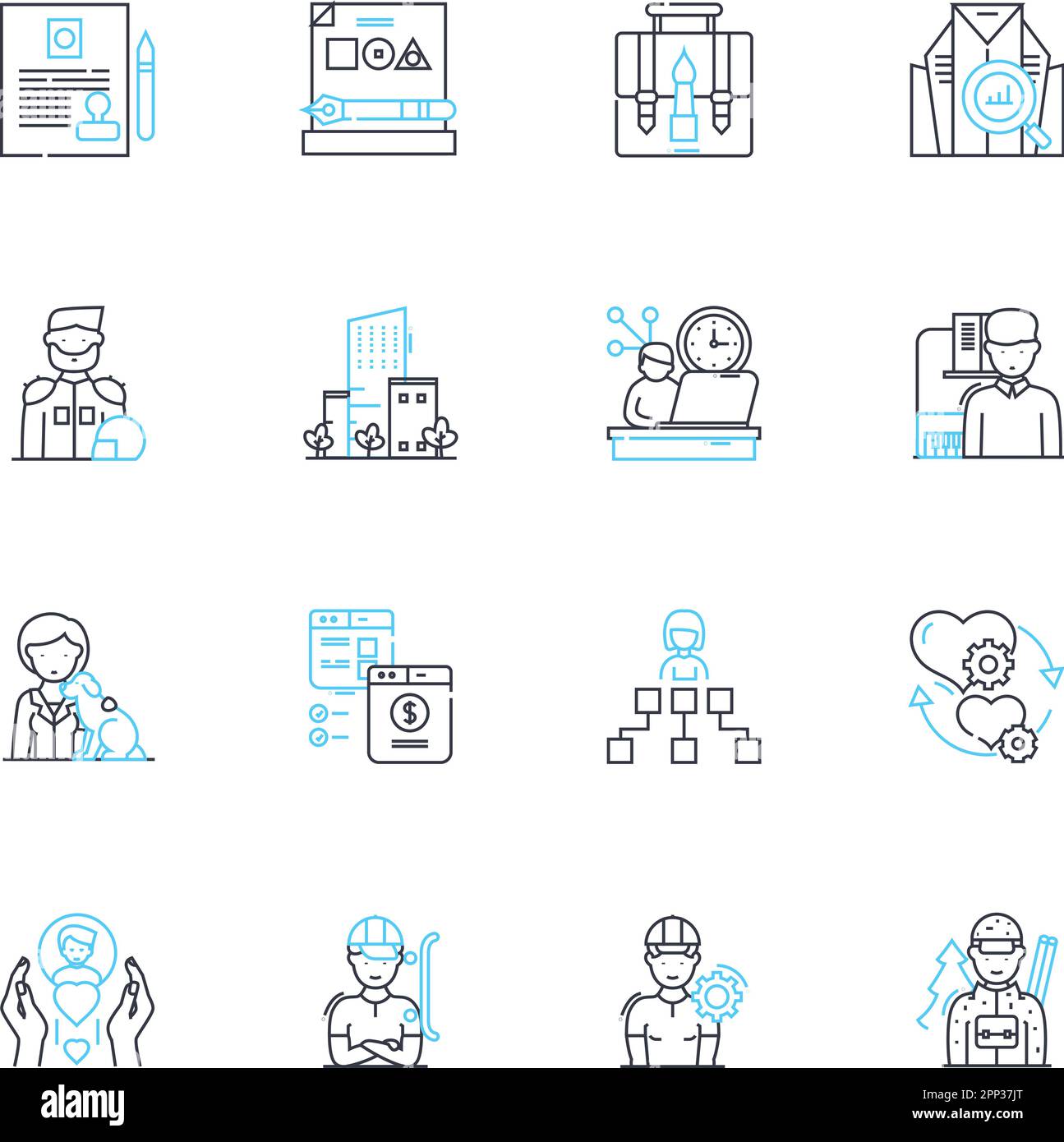 Trade work linear icons set. Carpentry, Plumbing, Electrical, Masonry ...