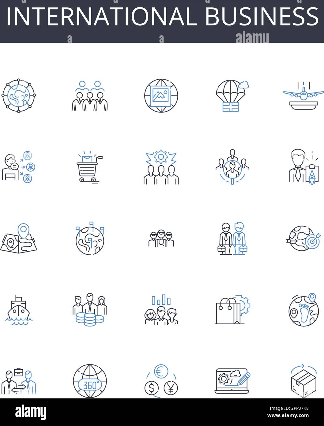 International business line icons collection. Adventure, Exploration ...