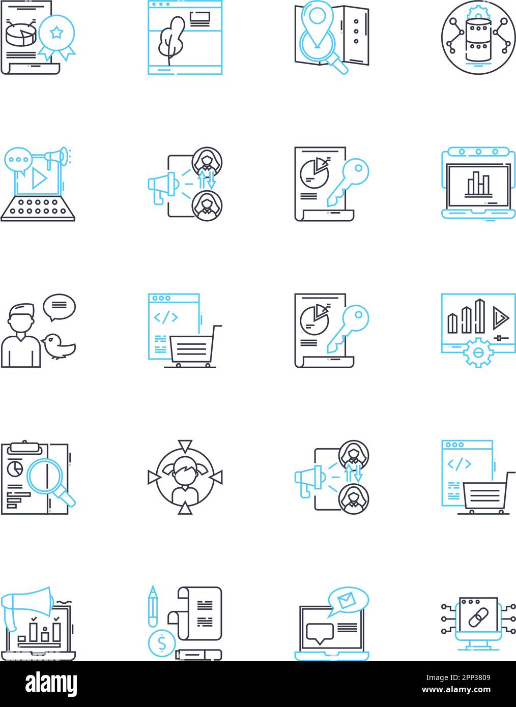 Market strategy linear icons set. Positioning, Targeting, Branding ...