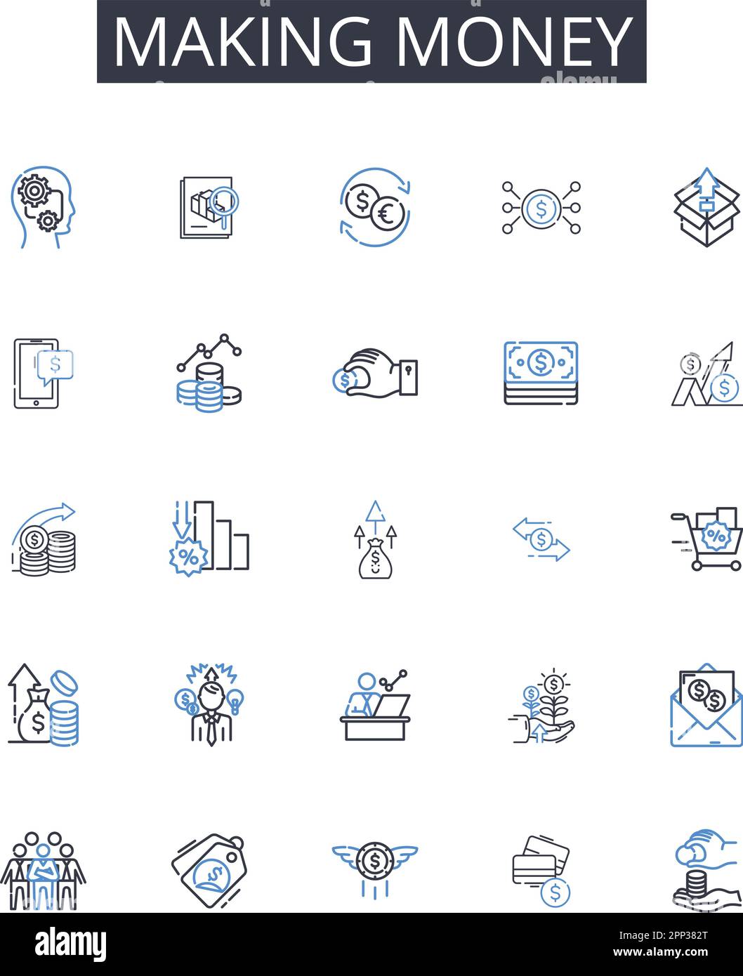 Making money line icons collection. Earning wages, Gaining profits ...