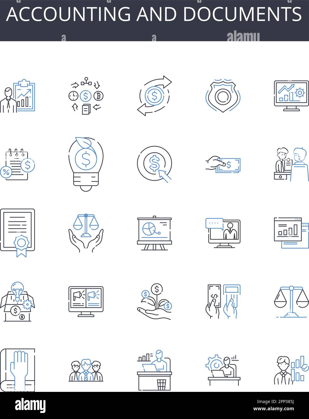 Accounting and documents line icons collection. Bookkeeping, Financial ...