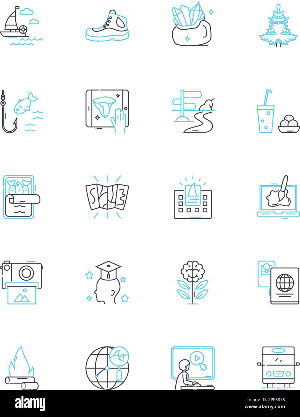 Peaceful escape linear icons set. Serenity, Tranquility, Calmness ...