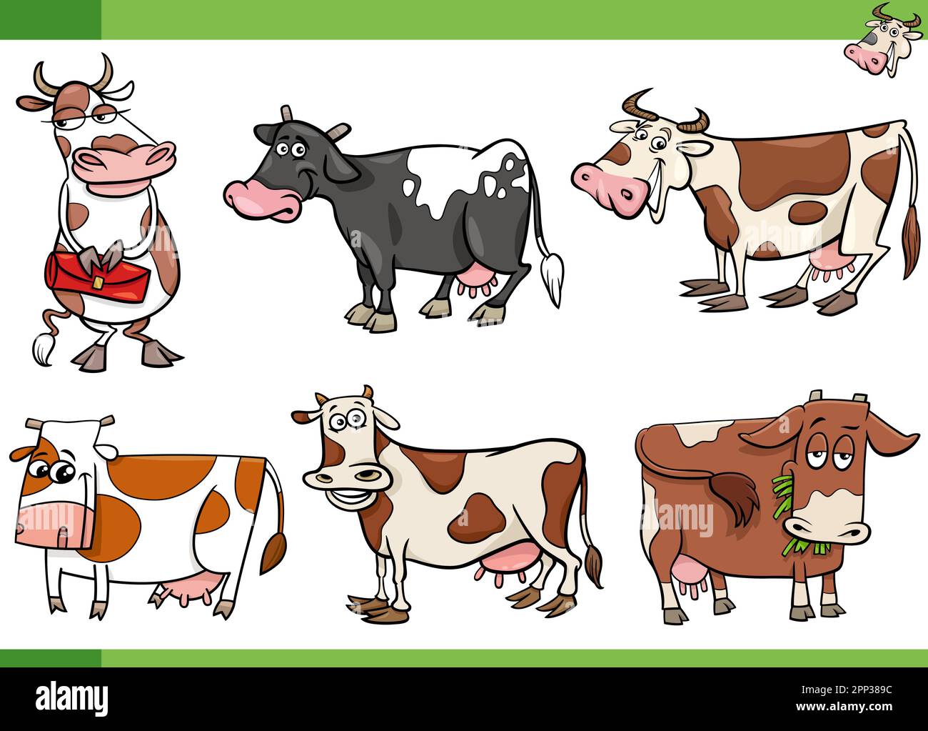 Cartoon illustration of cows farm animals comic characters set Stock ...