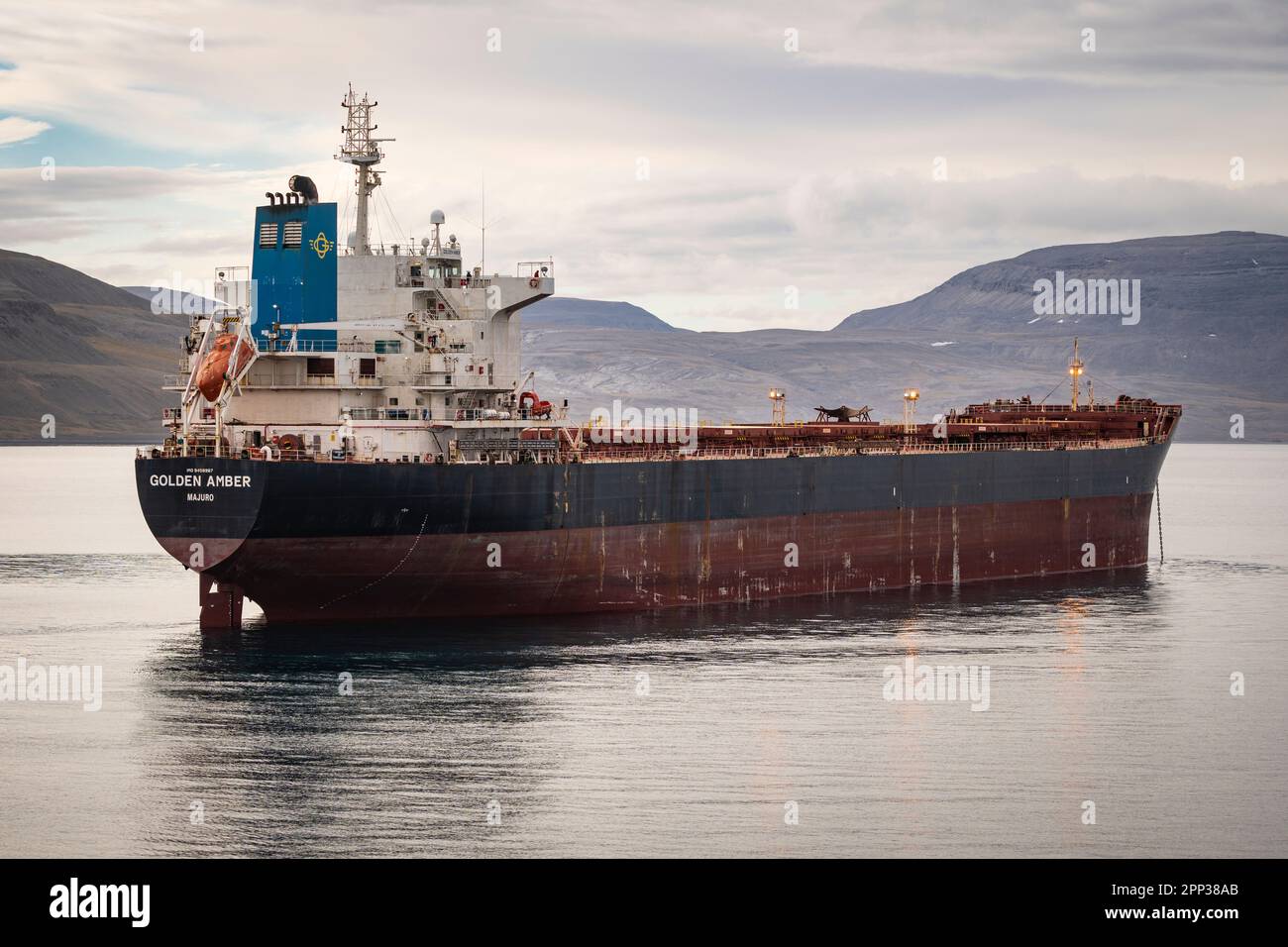 Iron ore carrying bulk freighter off Ragged Island in Eclipse Sound at ...