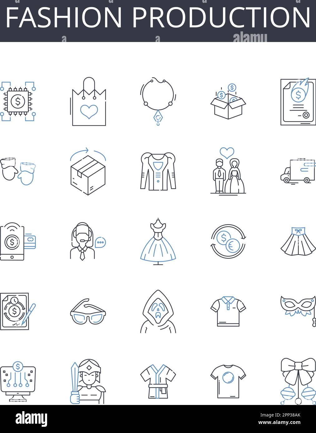 Fashion production line icons collection. Marketing, Advertising ...
