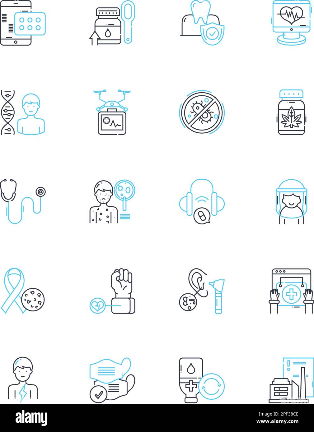 Dental care linear icons set. Oral, Toothpaste, Flossing, Braces ...