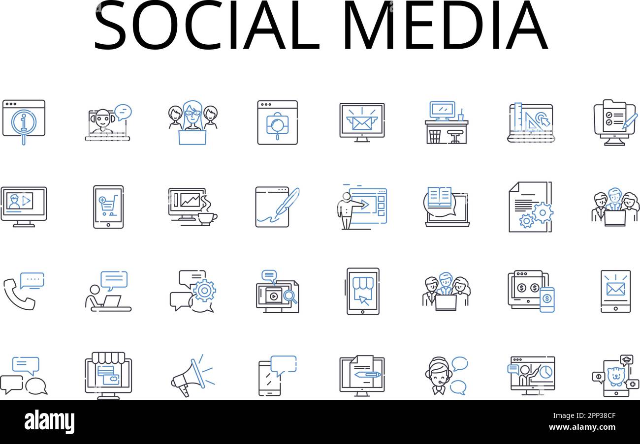 Social media line icons collection. Digital marketing, Online nerking, Web presence, Cyber ...