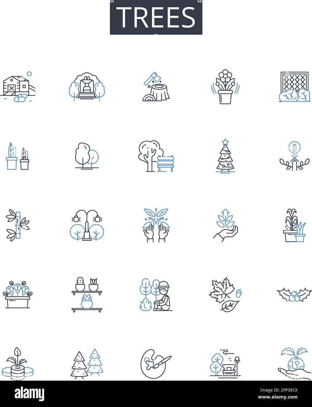 Trees Line Icons Collection Collaboration Cooperation Coordination